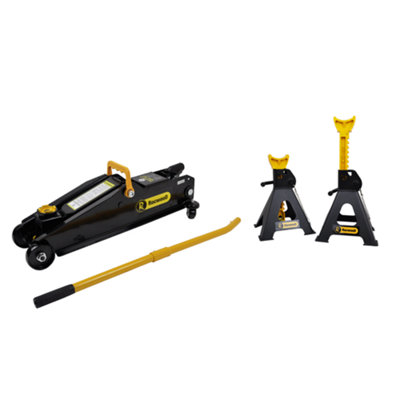 ROCWOOD 3 TON HYDRAULIC TROLLEY JACK & 3 TON AXLE STAND KIT