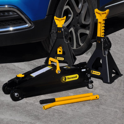 RocwooD 3 Ton Hydraulic Trolley Jack & 3 Ton Axle Stand Kit