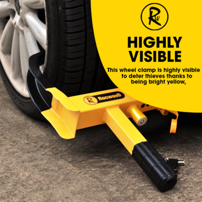 RocwooD Wheel Clamp Lock Heavy Duty Steel Car Caravan Trailer Security