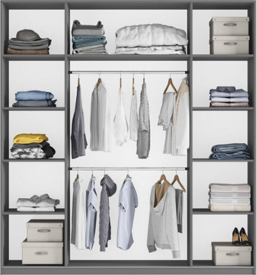 RODOS 200cm Sliding Mirror Door Wardrobe - Bold Graphite Matt with Full ...