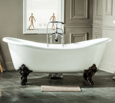 Roll Top Double Slipper Cast Iron Bath Gargoyle Feet 1500mm No Tap Holes