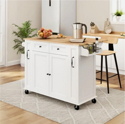 Rolling Kitchen Island Cart on Wheels with Drop-Leaf Countertop and 4 ...