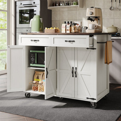 Rolling Kitchen Island Storage Trolley with Large Cabinet, Drawer ...
