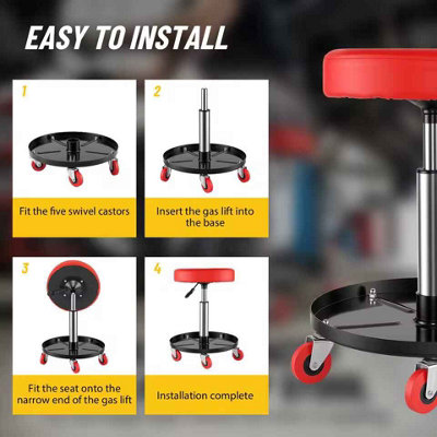 Rolling Mechanic Stool Wheeled Garage Seat Padded Creeper Seat