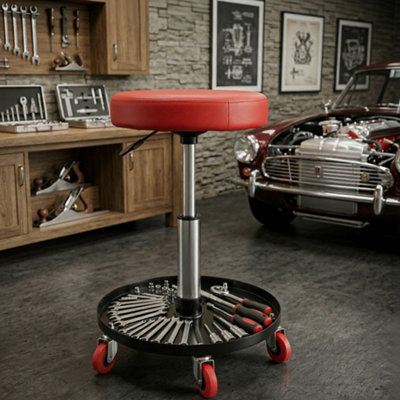 Rolling Mechanic Stool Wheeled Garage Seat Padded Creeper Seat