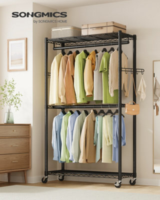 Rolling Portable Wardrobe, Heavy-Duty Metal Clothes Rack on Wheels ...