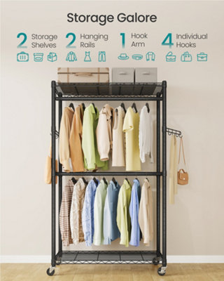 Rolling Portable Wardrobe, Heavy-Duty Metal Clothes Rack on Wheels ...