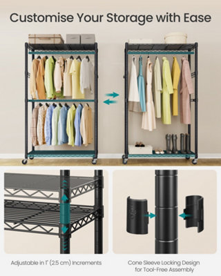 Rolling Portable Wardrobe, Heavy-Duty Metal Clothes Rack on Wheels ...