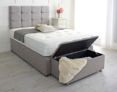 Roma Chenille Divan Bed, with Pocket Mattress & Ottoman Storage Box ...
