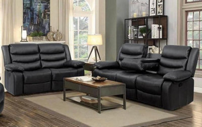 Black leather sofa sets store