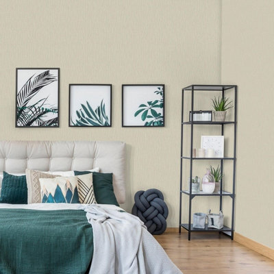 Roma Plain Texture Heavyweight Vinyl Wallpaper Beige / Gold World of ...