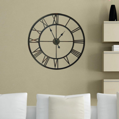 Roman Numerals Wall Clock for Indoor - Vintage Look Clock, Iron Large ...