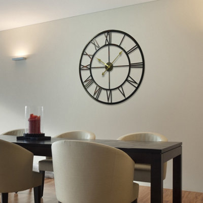 Roman Numerals Wall Clock for Indoor - Vintage Look Clock, Metal Large ...