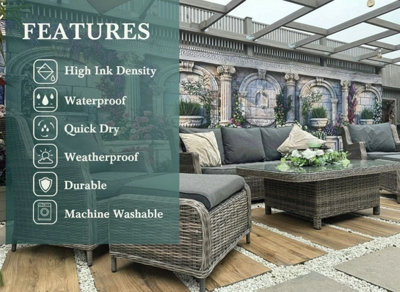 Roman Pillars Stone Wall Garden Mural Curtain Waterproof Outdoor ...