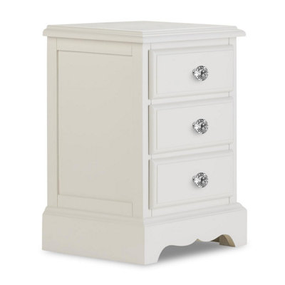 Romance Antique White 3 Drawer French Style Bedside Table with Crystal ...