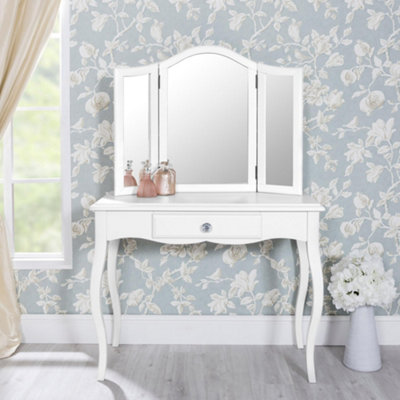 Romance Dressing Table with Crystal Handles- True White