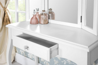 Romance Dressing Table with Crystal Handles- True White