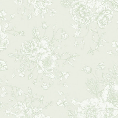 Romantic Roses Wallpaper in Sage