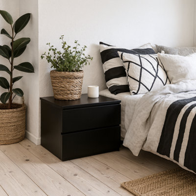 Rome Matt Black Wall-Mounted Bedside Table, 2 Drawers