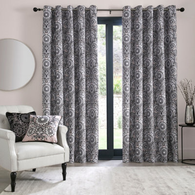 Romilly Floral Jacquard Natural Pair of Blackout Eyelet Curtains