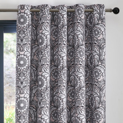 Romilly Floral Jacquard Natural Pair of Blackout Eyelet Curtains