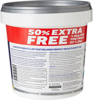 Ronseal Smooth Finish Filler Ready Mixed 1.8kg White Indoor Multi ...