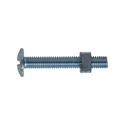 Roof Bolts and Nuts M6 x 60 Zinc Plated Steel DIN 603 Pack of 100 Pairs