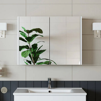 Roomart Atlantic Mirrored Bathroom Cabinet Wall Mounted White Finish ...