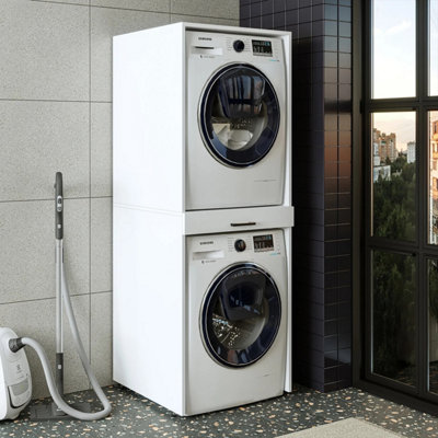 Roomart D Cabinet with Pull Out Shelf White Vertical Stack Unit