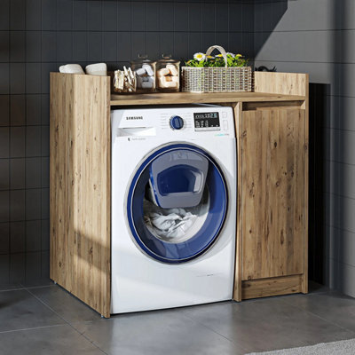 Roomart Derin Washing Machine Cabinet with Side Cupboard Oak Finish ...