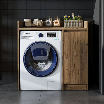 Roomart Derin Washing Machine Cabinet with Side Cupboard Oak Finish ...