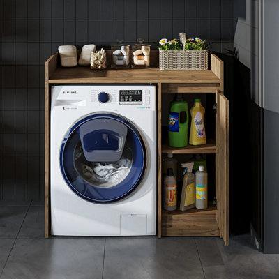 Roomart Derin Washing Machine Cabinet with Side Cupboard Oak Finish ...