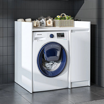 Roomart Derin Washing Machine Cabinet with Side Cupboard White Finish ...