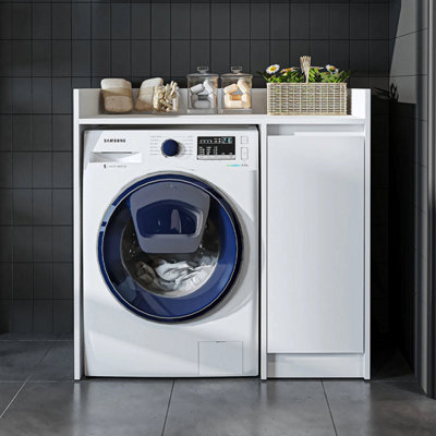 Roomart Derin Washing Machine Cabinet with Side Cupboard White Finish ...