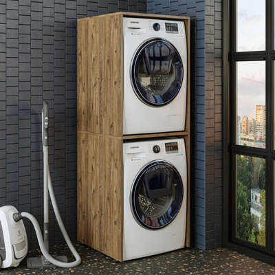 Roomart DUO Tall Washer Dryer Stacker Cabinet Oak Effect Vertical ...