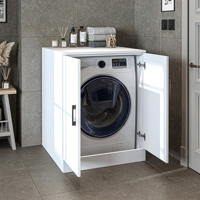 Roomart Low Washing Machine Cabinet with Doors White