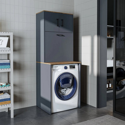 Roomart Luna Washing Machine Cabinet with Built In Laundry Basket and ...