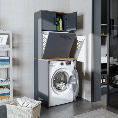 Roomart Luna Washing Machine Cabinet with Built In Laundry Basket and ...