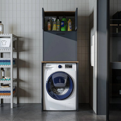 Roomart Luna Washing Machine Cabinet with Built In Laundry Basket and ...