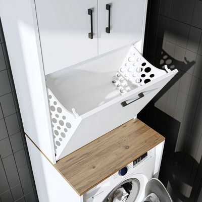 Roomart Luna Washing Machine Cabinet with Built In Laundry Basket and ...