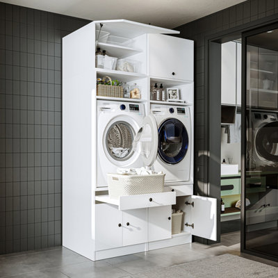 Roomart Washer and Dryer Cabinet Set with Pull Out Shelf and Hinged ...