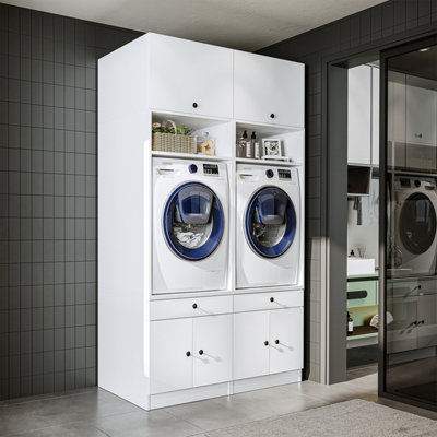 Roomart Washer and Dryer Cabinet Set with Pull Out Shelf and Hinged ...