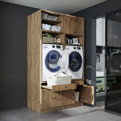 Roomart Washer Dryer Cabinet Set with Pull Out Shelf and Hinged Door ...