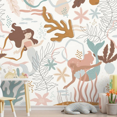 Roomblush Nursery Mermaids 6 Lane Repeatable Wallpaper Eco Mural 300 x ...