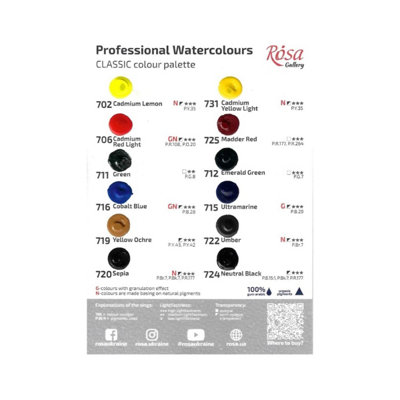 Rosa Gallery Watercolour Dot Card - 12 Colours, Artist Sample Sheet for ...