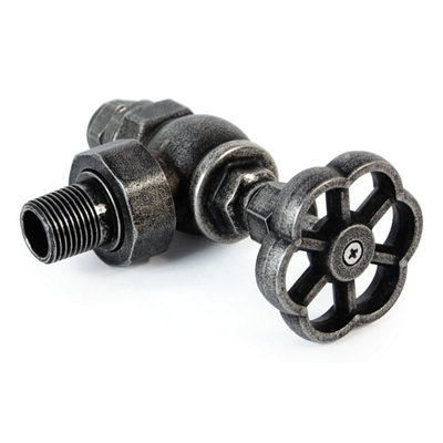 Rosa Traditional Manual Radiator Valves - Pewter - Angled - 6 Year Warranty