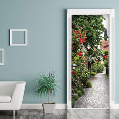 Rose Alleyway Self-Adhesive Door Mural Stickers European Standard ...