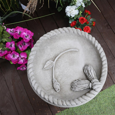 Rose and Rope Design Stone Birdbath