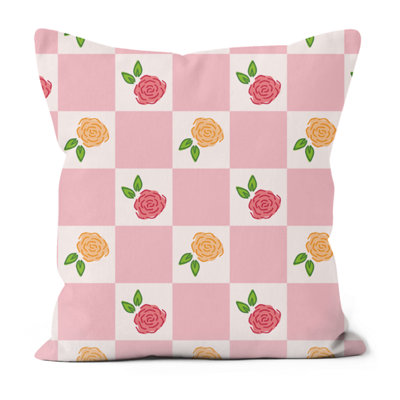 Rose Checkerboard Printed Faux Suede Cushion 30cm x 30cm