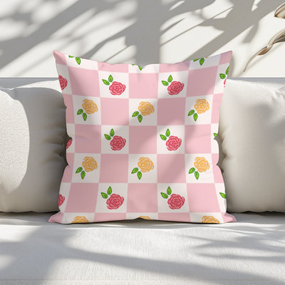 Rose Checkerboard Printed Faux Suede Cushion 45cm x 45cm